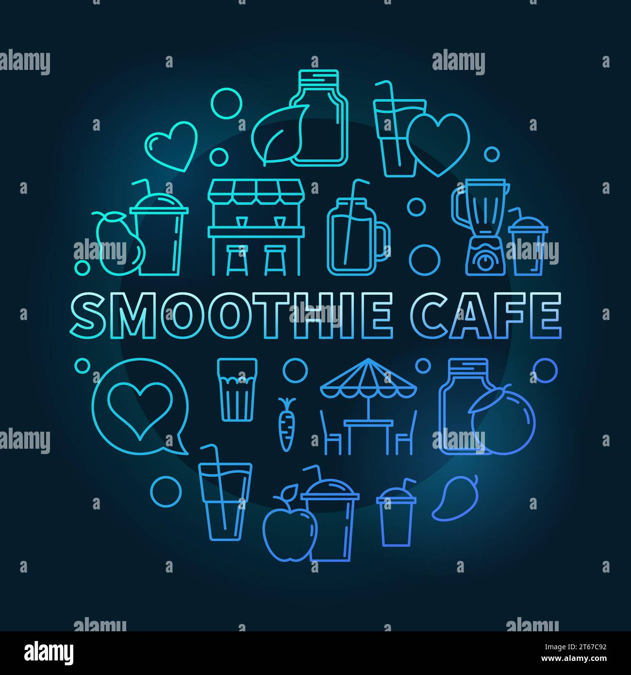 Smoothie Cafe blue round concept symbol or illustration in thin line ...