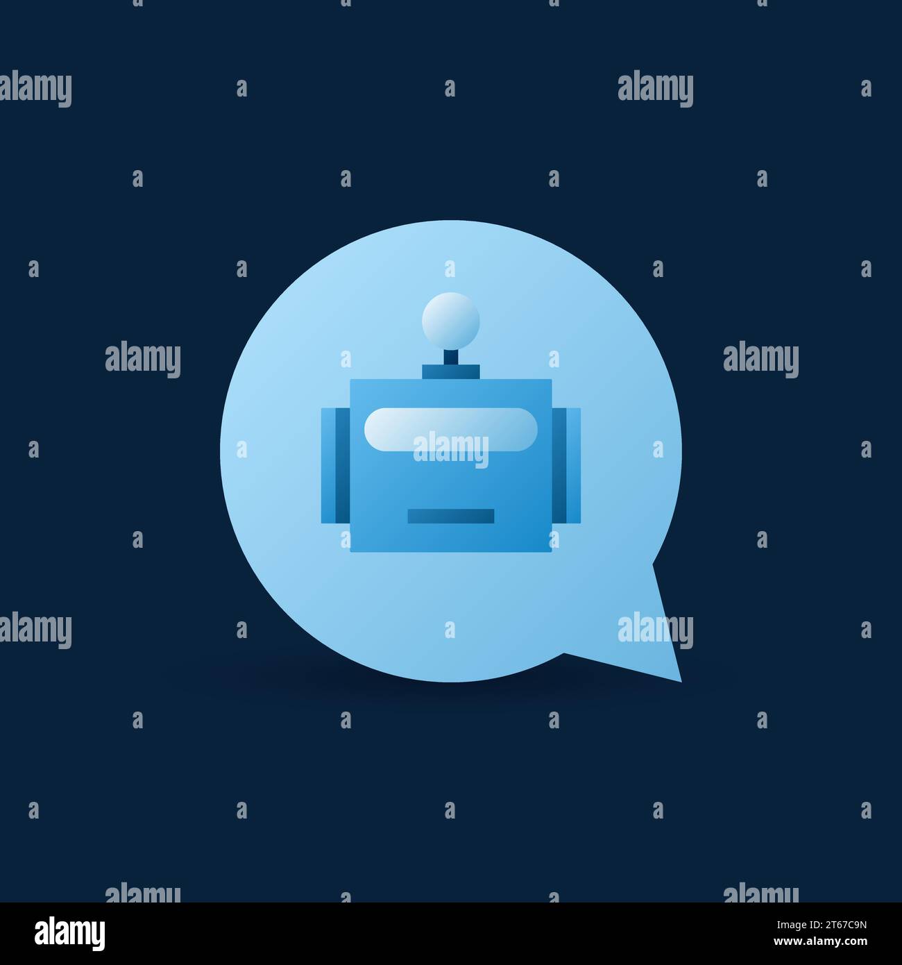 Speech bubble with robot head inside icon. Vector chatbot concept sign ...