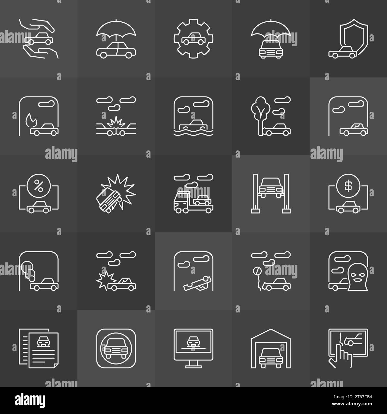 Car accidents icons. Vector auto insurance linear signs or design ...
