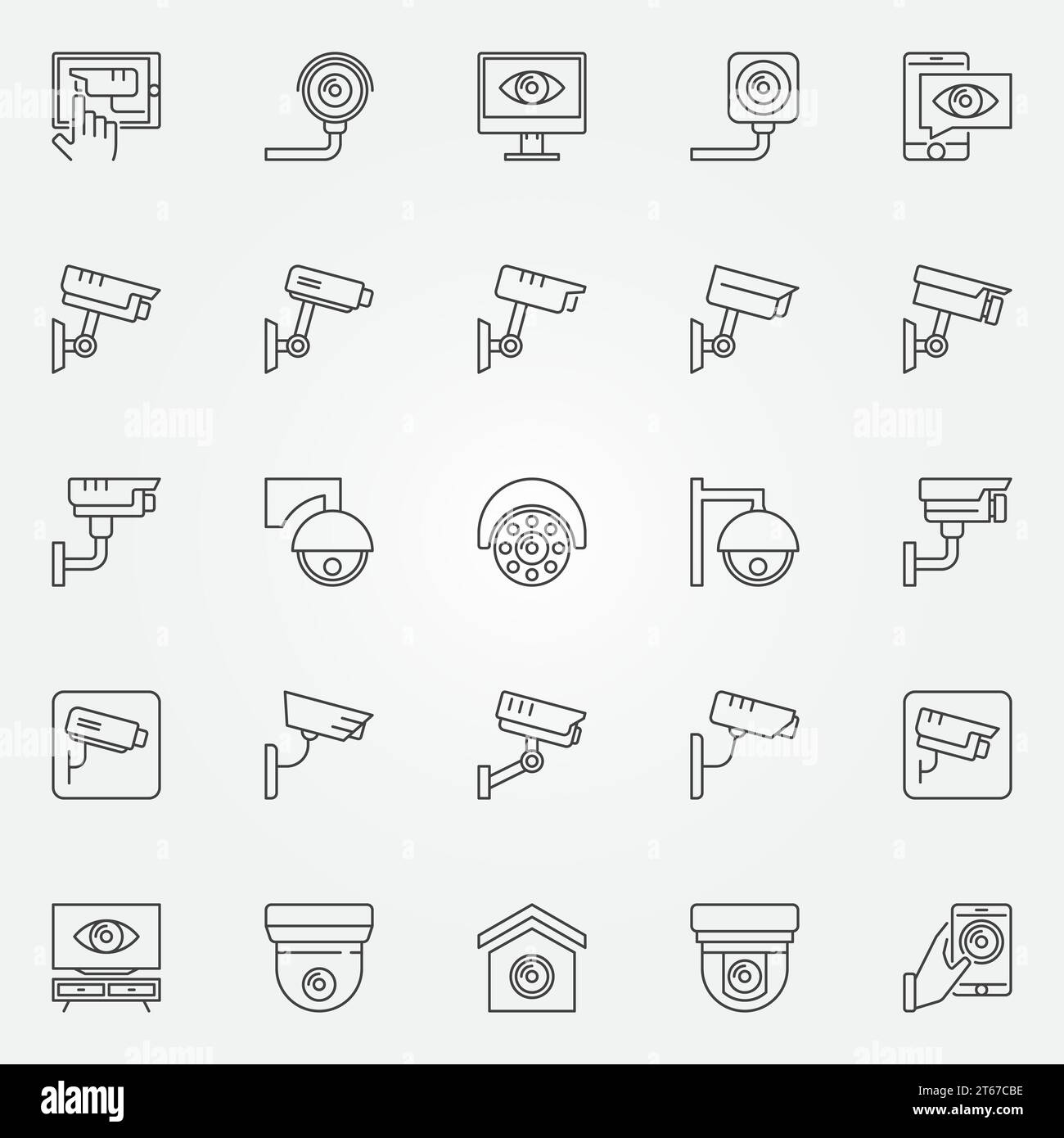 CCTV icons set - vector surveillance camera concept symbols or design ...