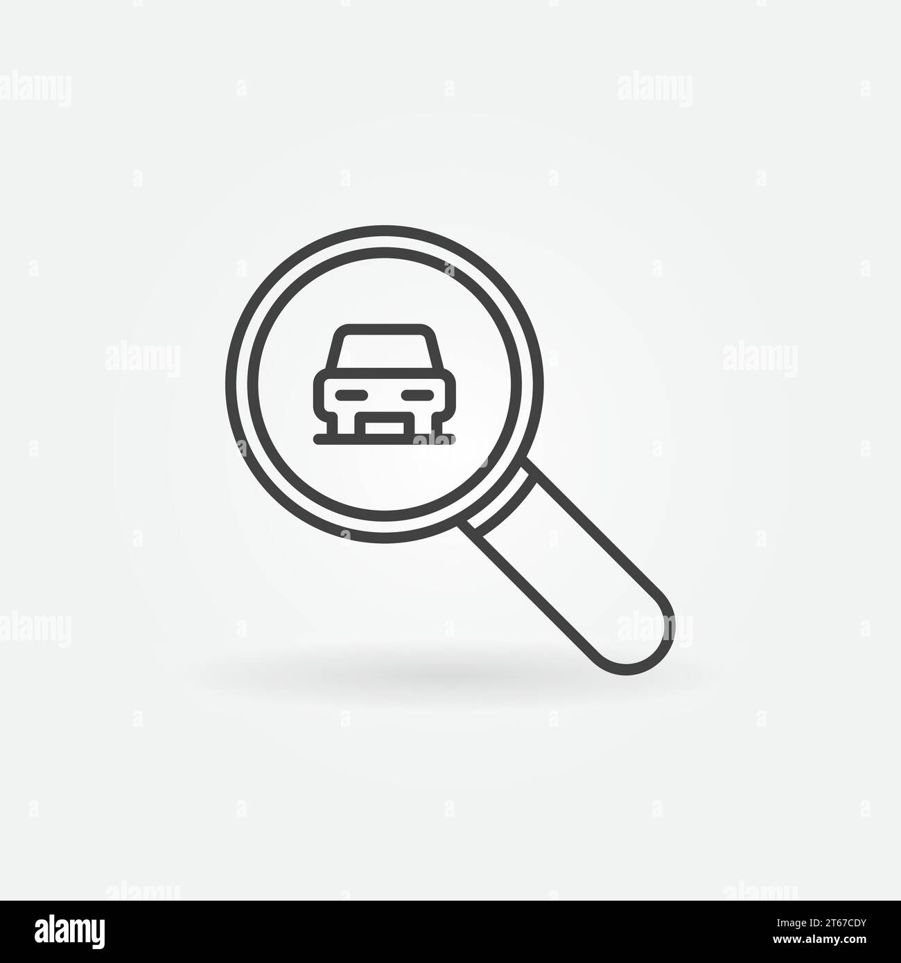 Car in magnifying glass outline icon. Vector car search concept sign or ...
