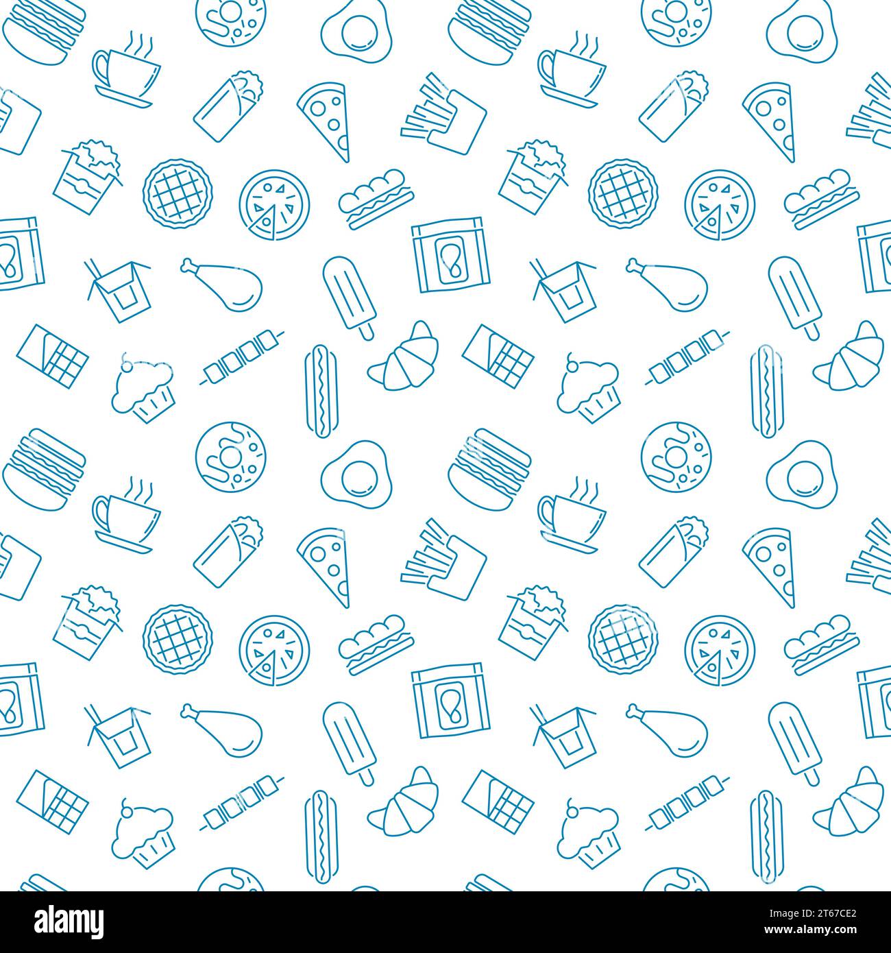 Pattern with fast food outline icons - vector seamless texture Stock ...