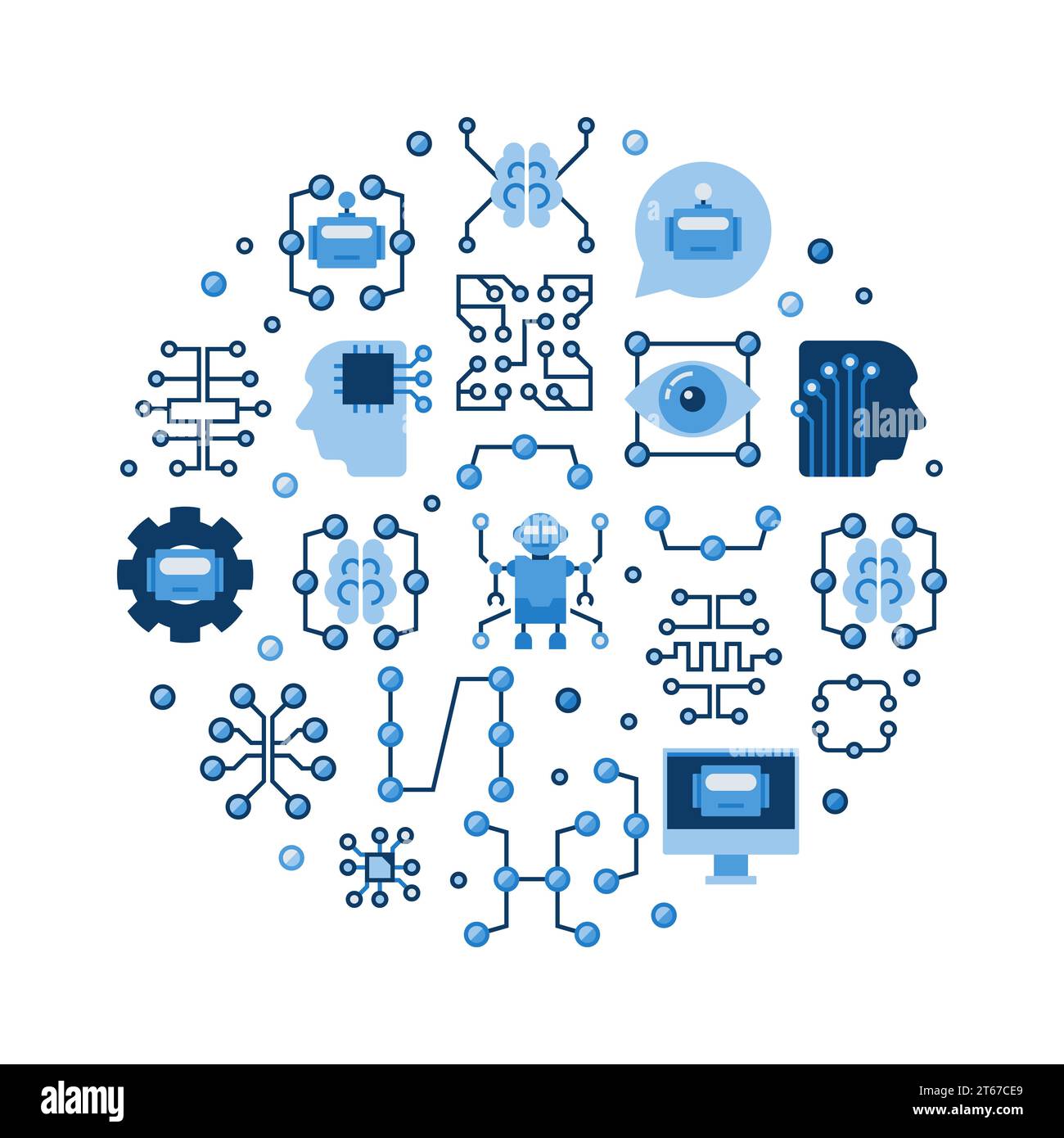 Machine learning and AI vector colorful flat illustration on white ...