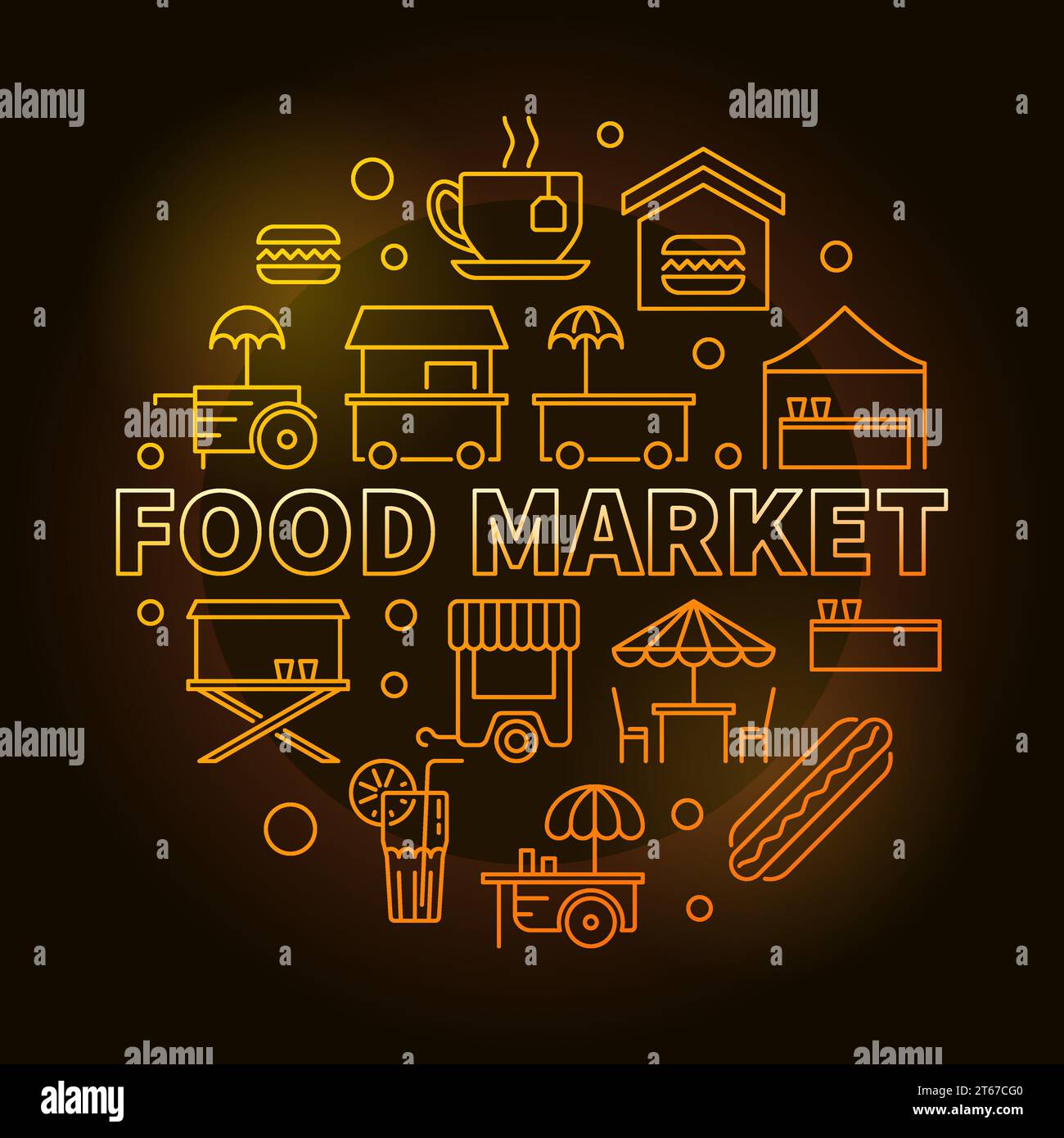 Food market circular yellow symbol. Vector creative linear round street ...