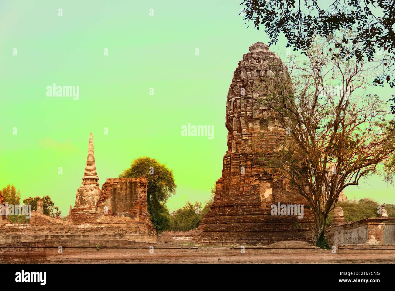 Ruins of Buddhist ancient shikhara, dagoba, stupa in southern Thailand ...