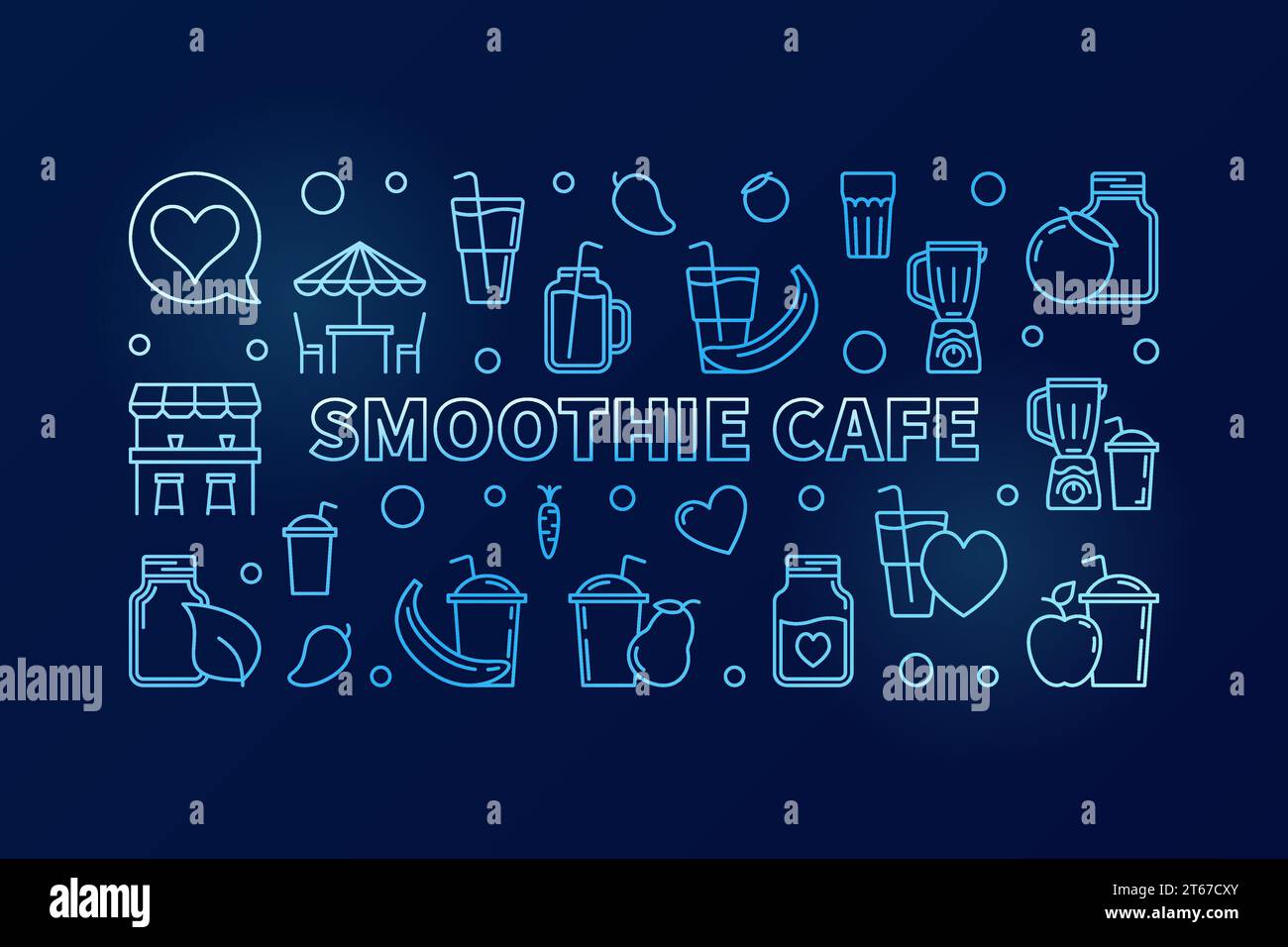Smoothie Cafe blue horizontal banner or outline illustration Stock ...