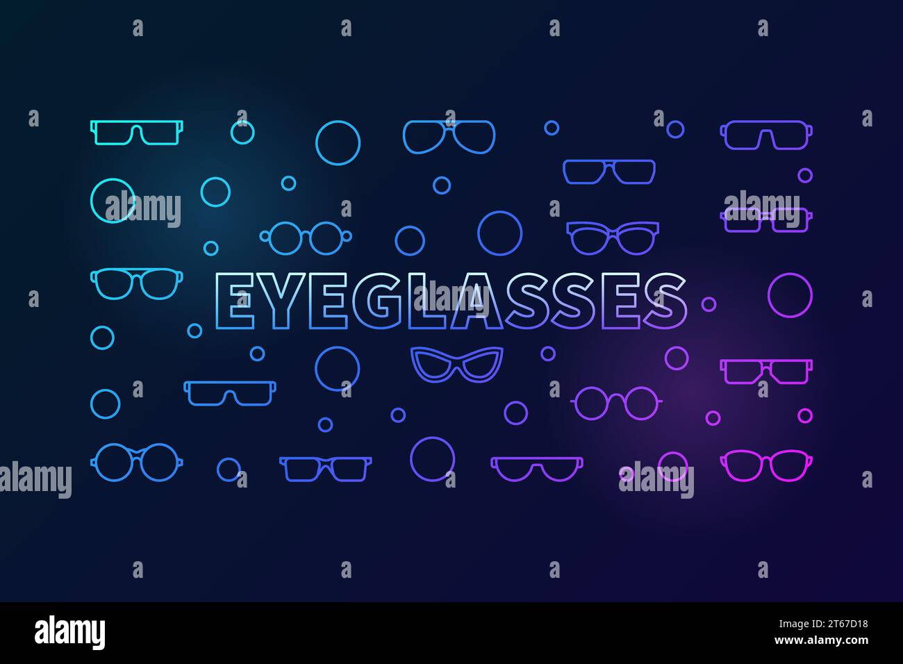Eyeglasses colored horizontal outline illustration. Vector creative ...