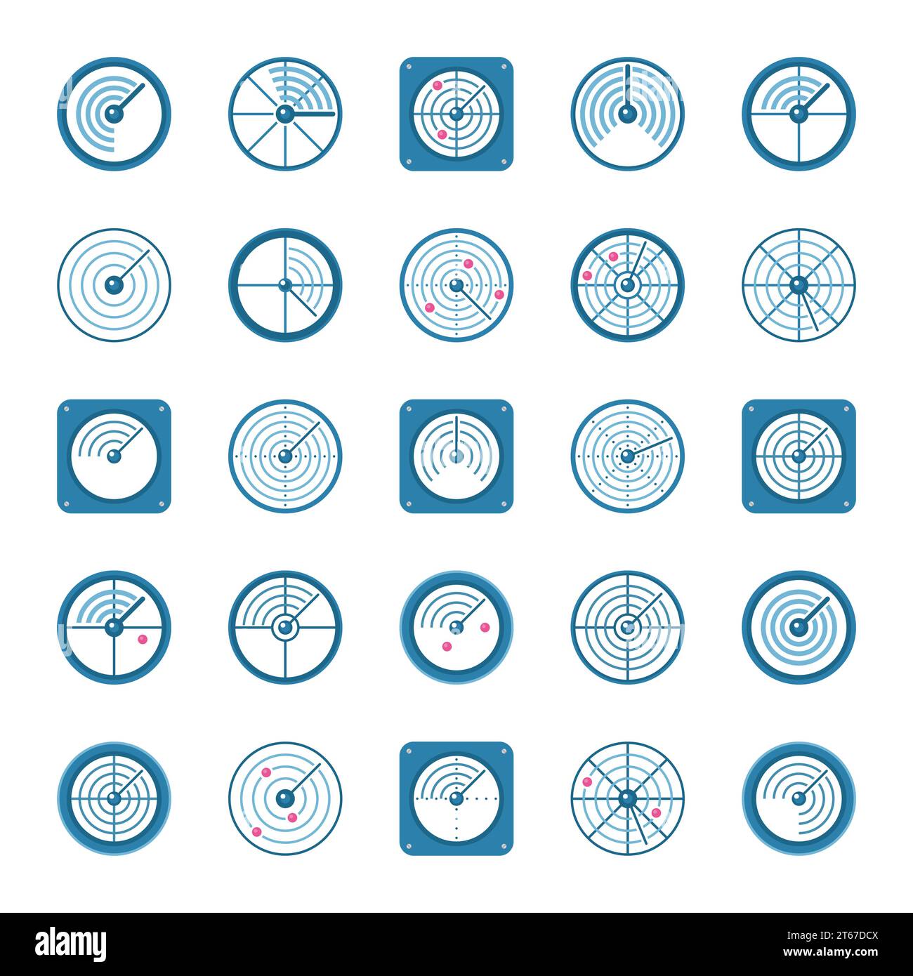 Radar Flat Icons Set Vector Colorful Radio Location Symbols Or Logo Elements Stock Vector Image