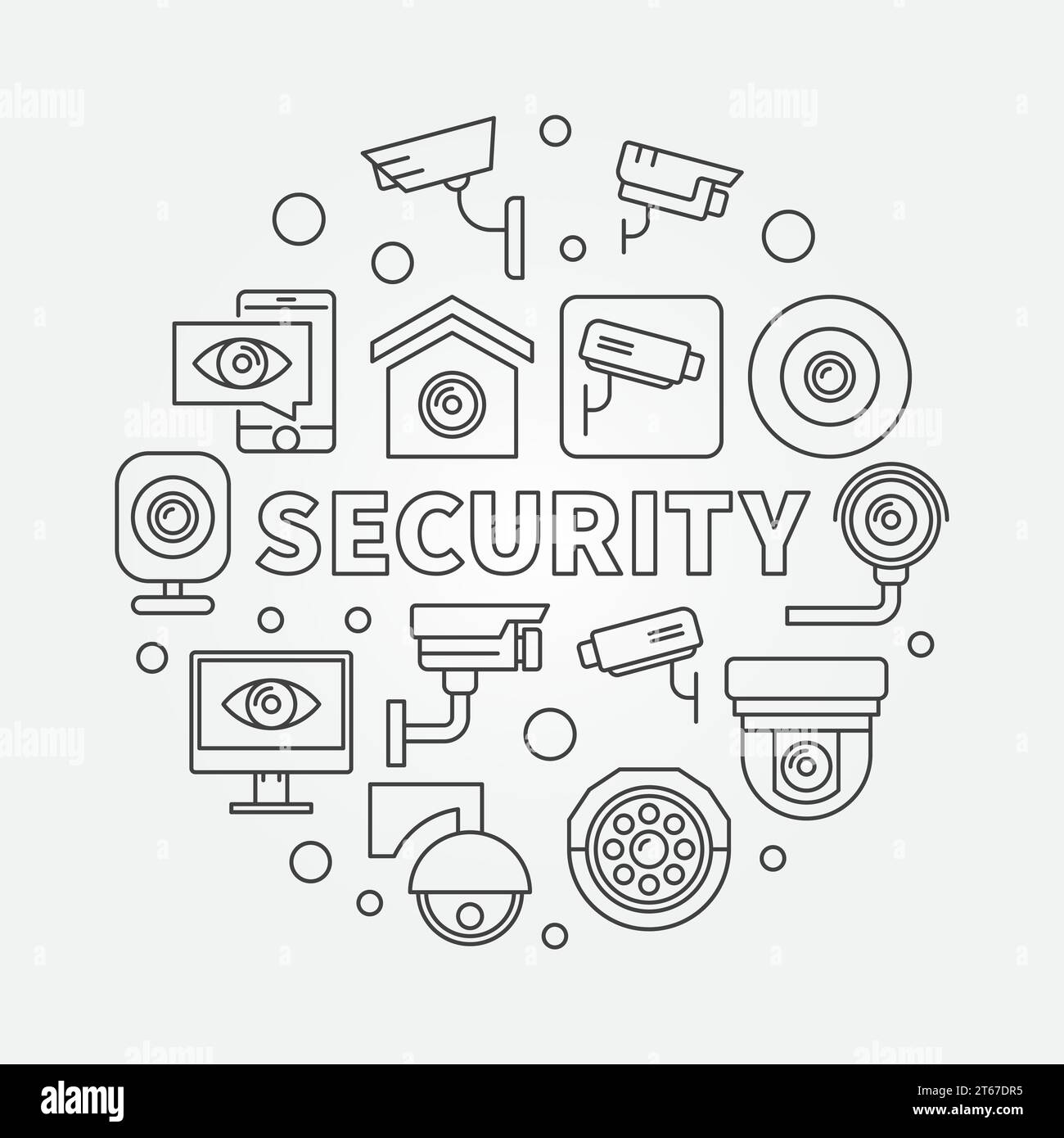 Security vector round concept illustration or symbol made with outline ...