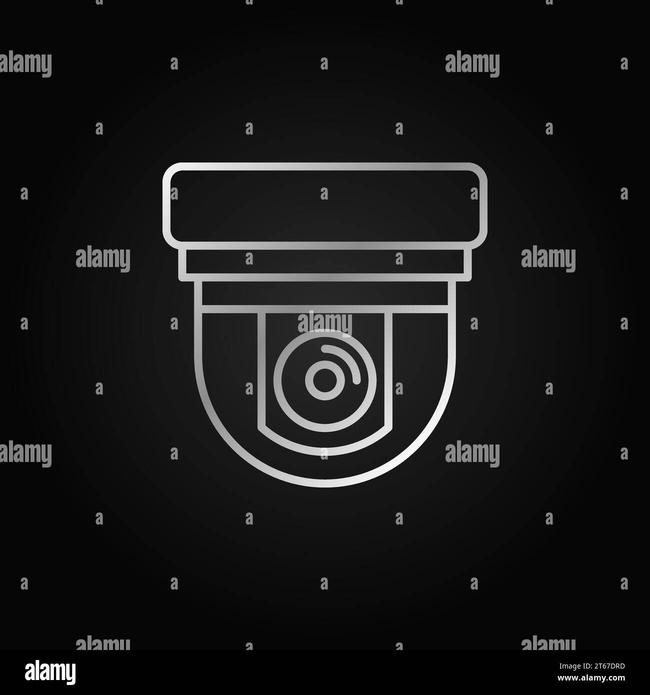 Silver security surveillance camera linear icon or logo element on dark ...