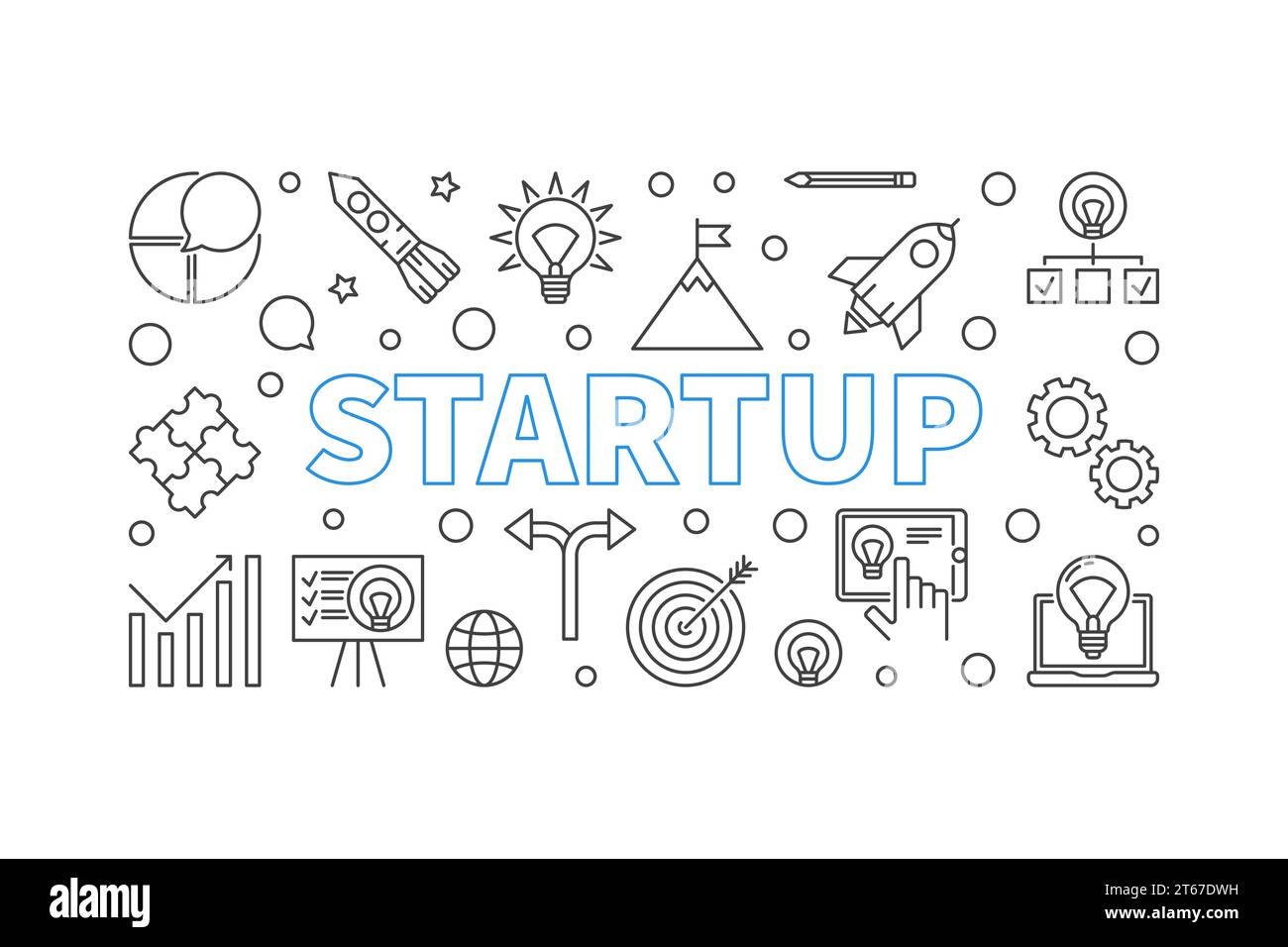 Startup horizontal illustration. Vector start-up concept banner in thin ...