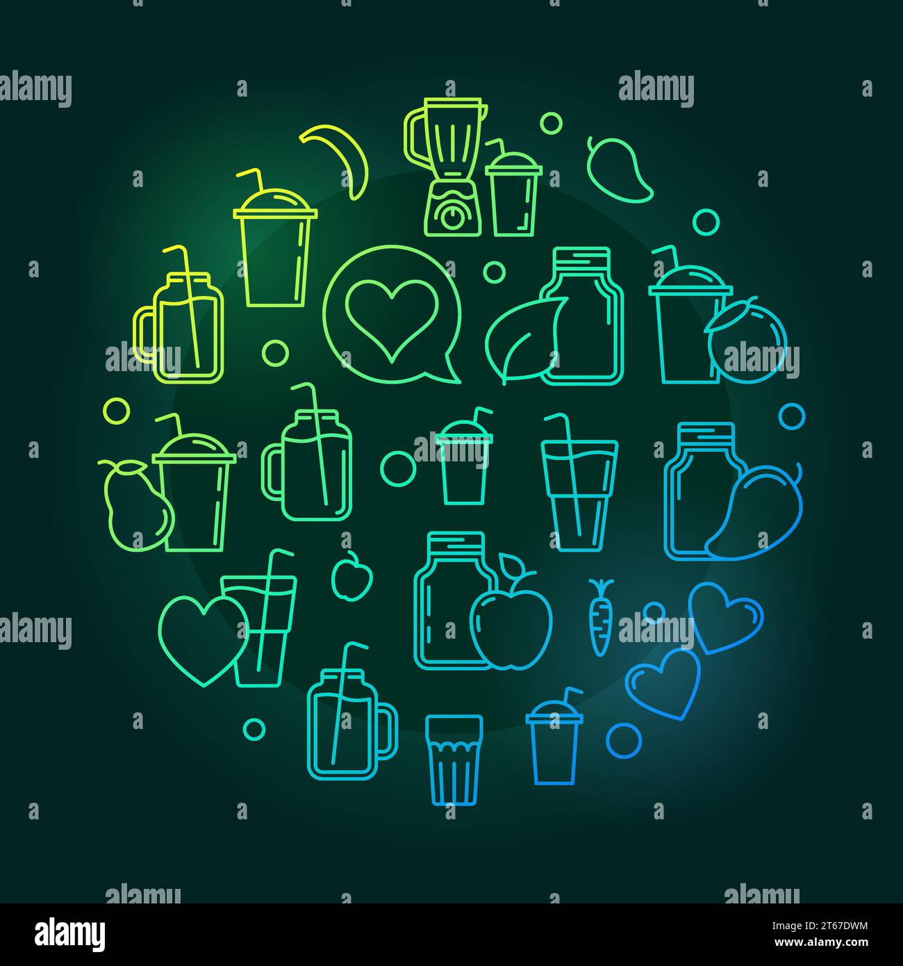 Smoothie vector round green creative illustration or symbol in thin ...