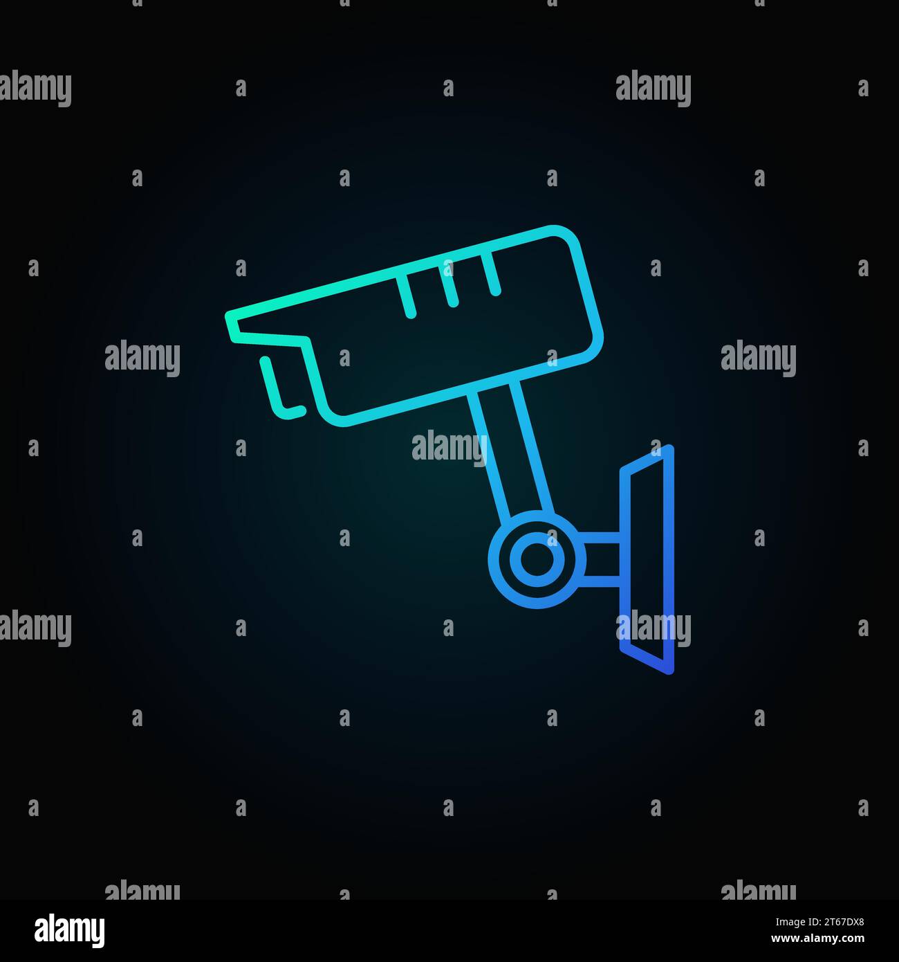 CCTV camera vector blue icon or symbol in thin line style on dark ...