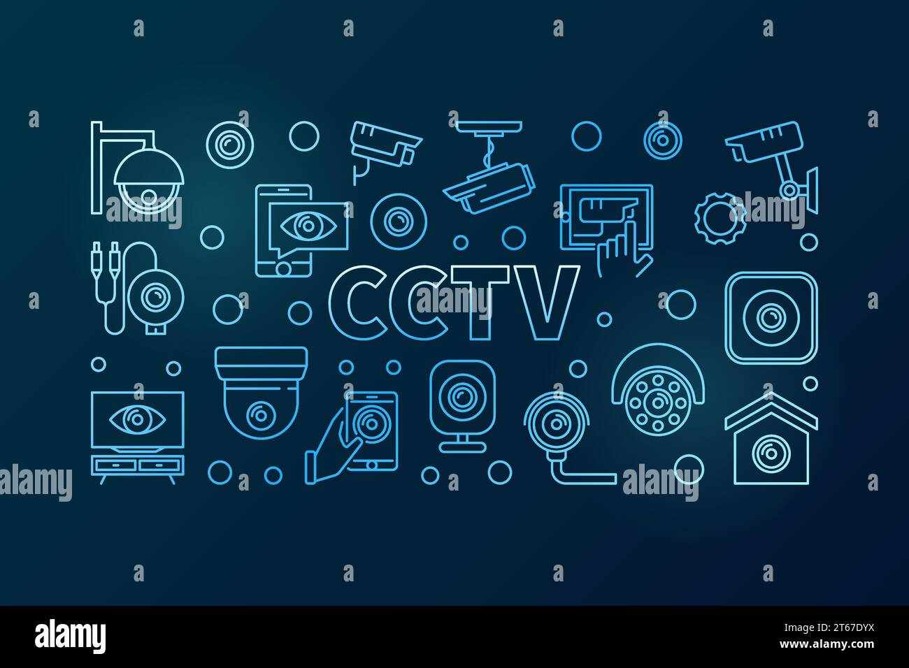CCTV blue horizontal illustration. Vector closed-circuit television ...