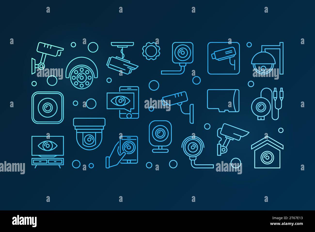 Blue CCTV and surveillance camera concept vector horizontal ...