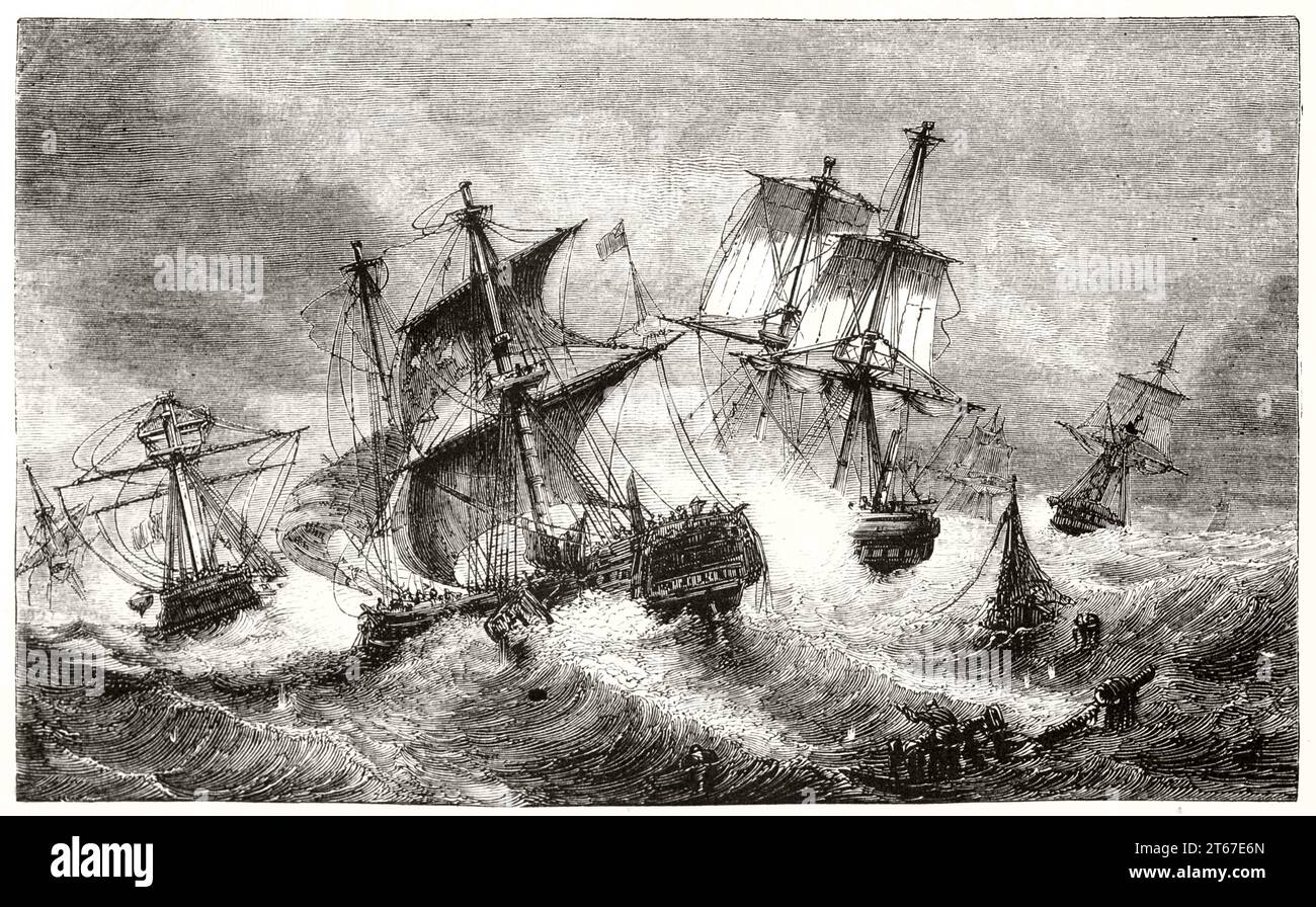 Old illustration depicting the Battle of Grenada between British Royal ...