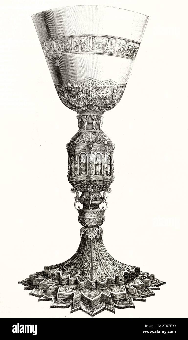 Old illustration of antique chalice. By Hollar, publ. on Magasin ...