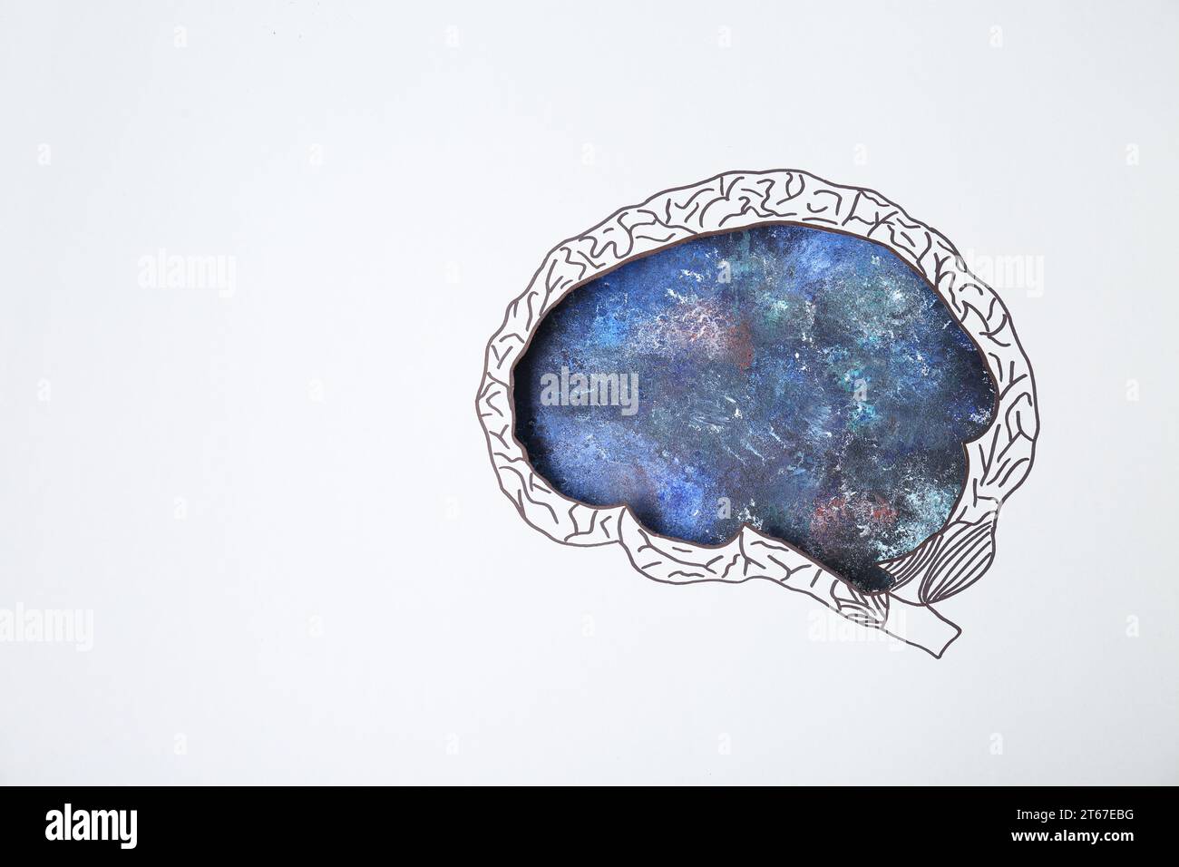 Imaginative thinking. Drawing of galaxy, top view through paper with ...