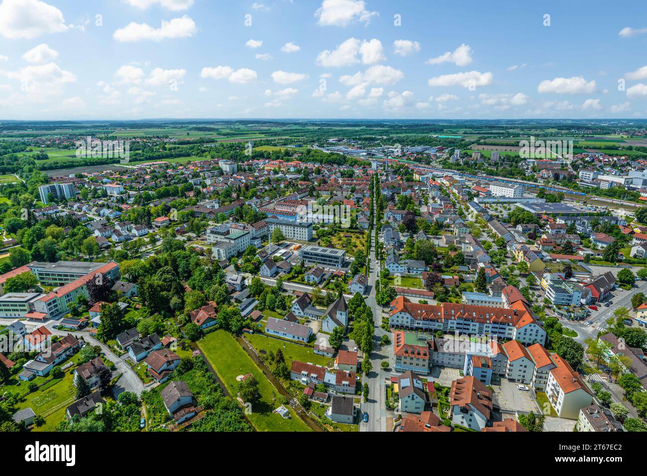 Aerial view to the northern Eastern Allgaeu around the little town of ...