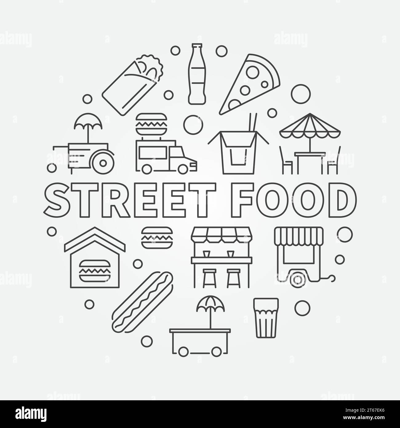 Street food round concept symbol. Vector illustration in thin line ...