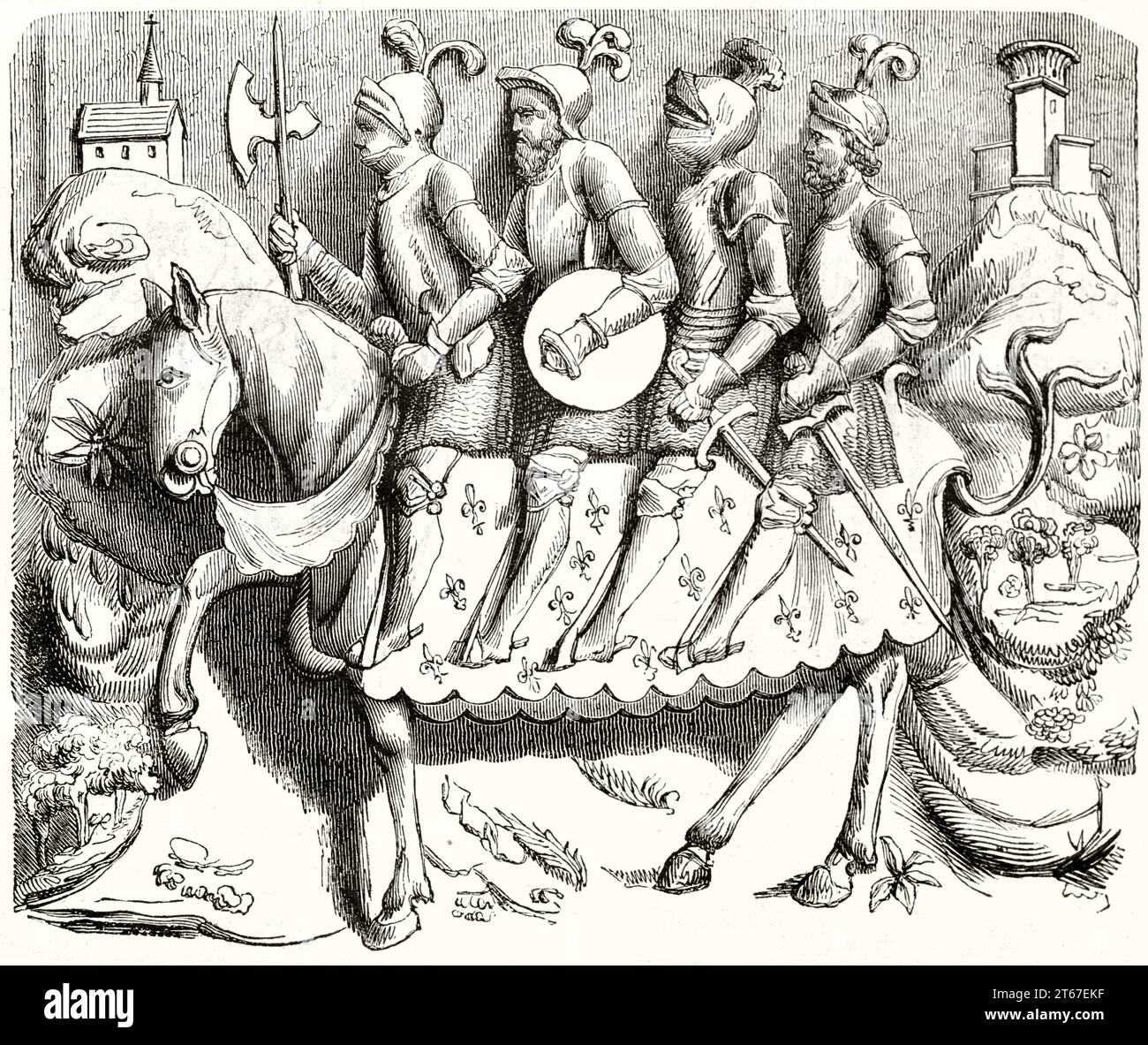 Reproduction of a bas-relief depicting the Four Sons of Aymon. By unidentified author, publ. on ...