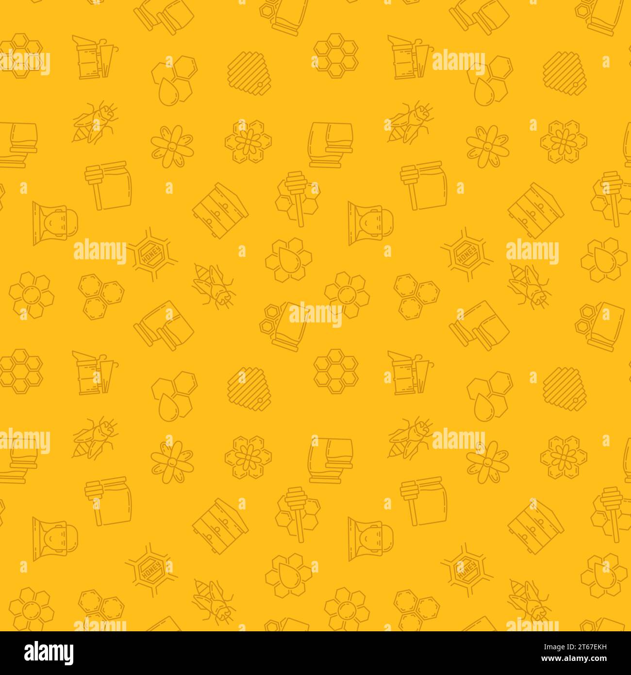 Beekeeping vector yellow seamless pattern or background in thin line ...