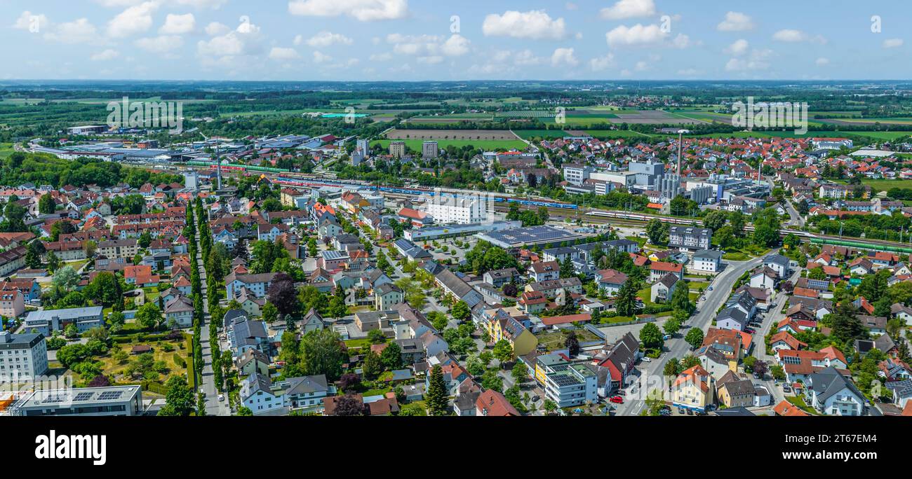 Aerial view to the northern Eastern Allgaeu around the little town of ...