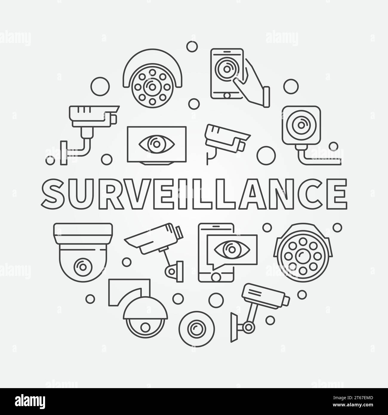 Surveillance vector round illustration. Video security concept symbol ...