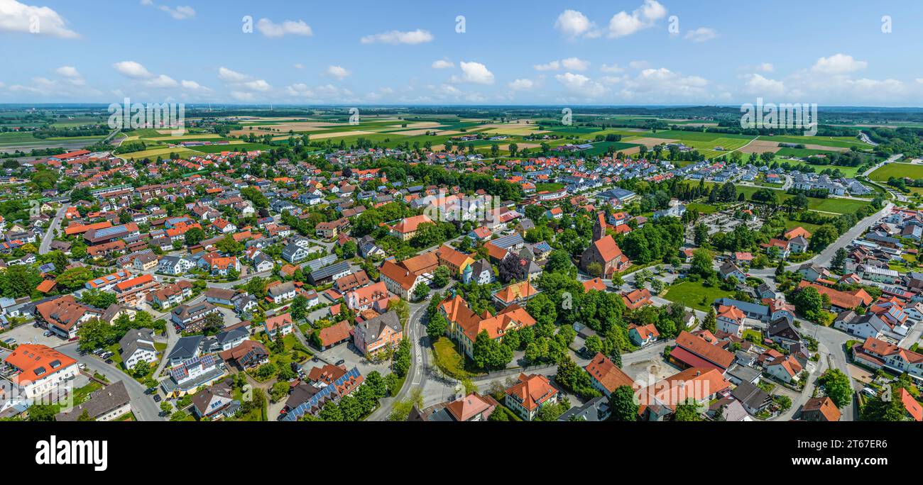 Aerial view to the northern Eastern Allgaeu around the little town of ...