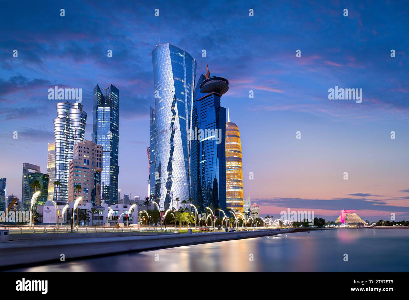 Beautiful Doha Skyline view of Doha city after sunset, Qatar Stock ...
