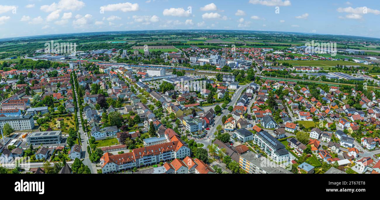Aerial view to the northern Eastern Allgaeu around the little town of ...