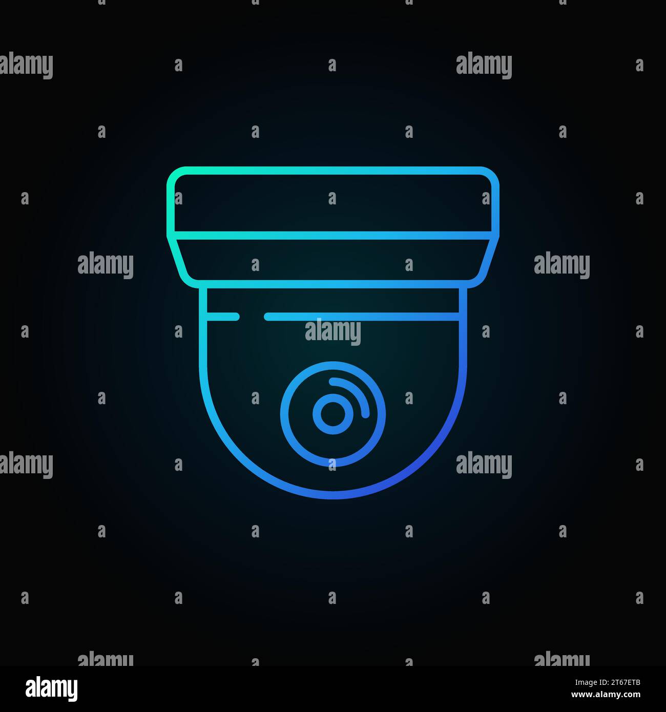 CCTV vector blue sign or icon in thin line style on dark background ...