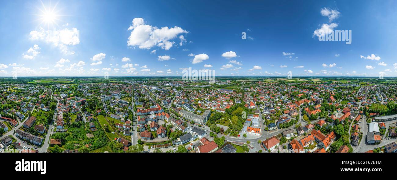 Aerial view to the northern Eastern Allgaeu around the little town of ...