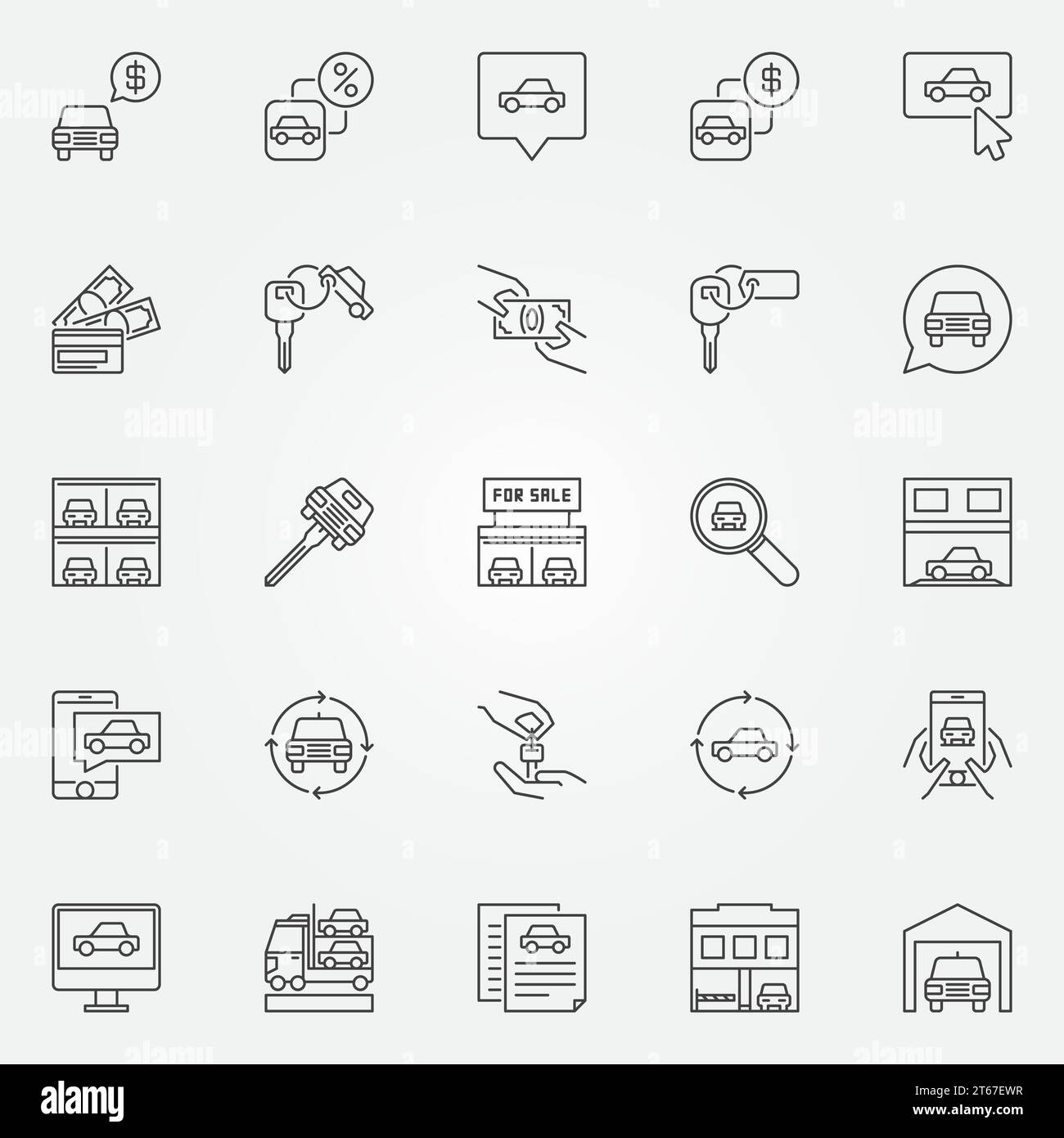 Buying a car icons set - vector car dealership concept symbols or ...