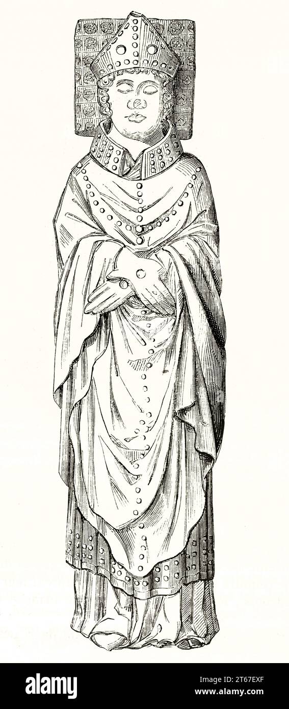 Old illustration of Simon Matifas de Bucy sepulchral statue. By Lenoir ...