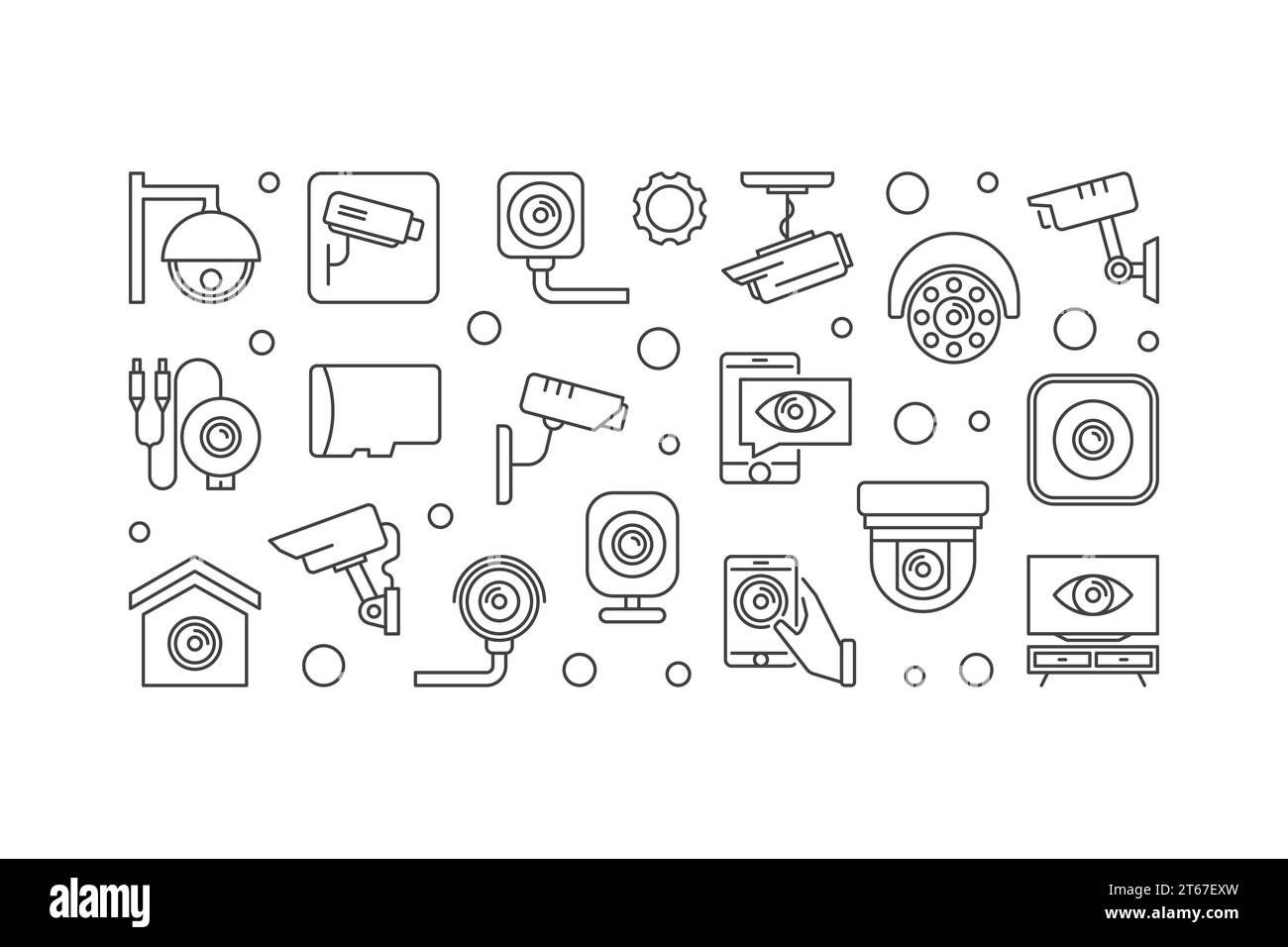 CCTV and surveillance camera concept vector horizontal illustration or ...
