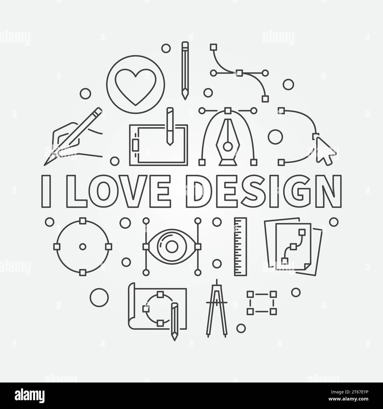 I Love Design Vector Illustration Modern Circular Symbol Made With