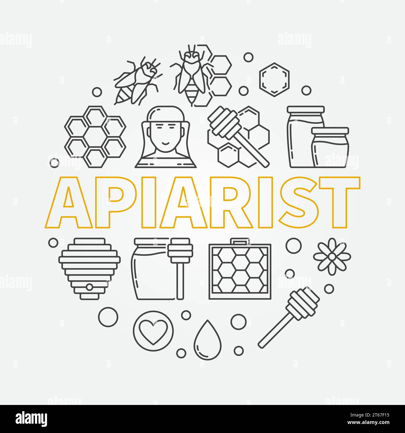Apiarist vector minimal round illustration in thin line style Stock ...