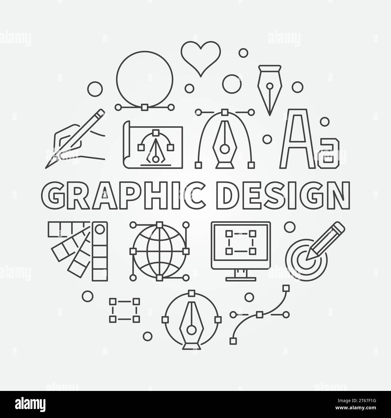 Graphic design round vector illustration in thin line style Stock ...