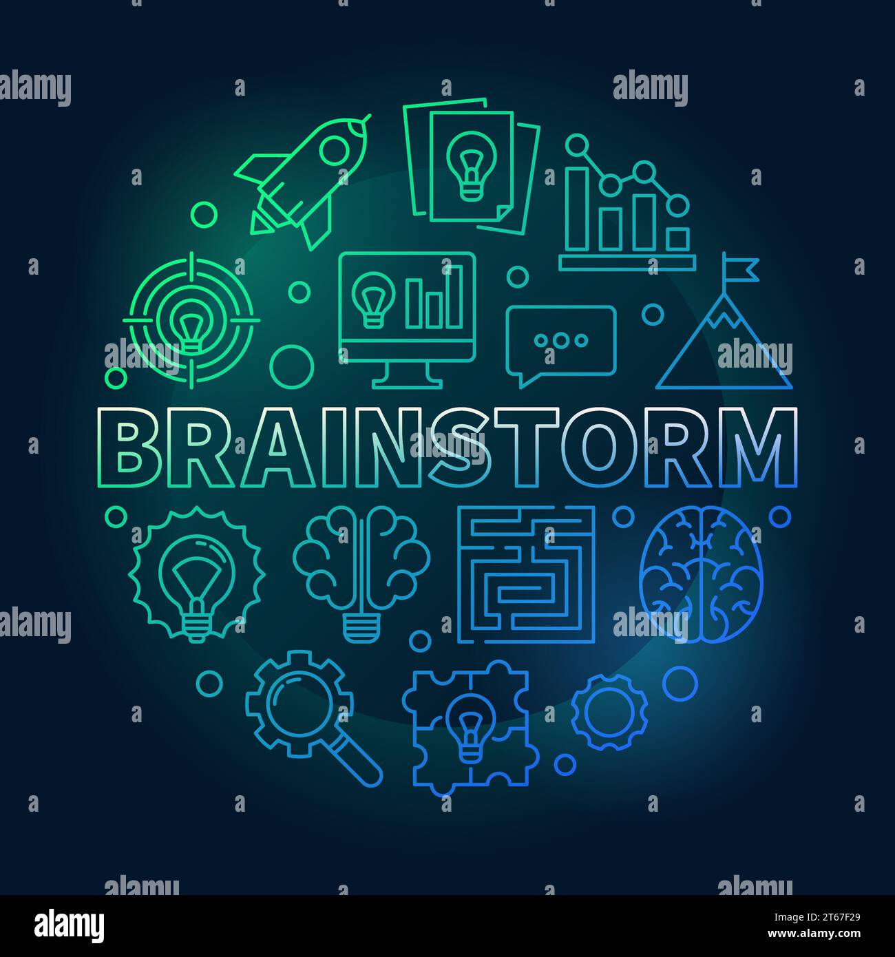 Brainstorm round colored outline illustration. Vector Brainstorming ...