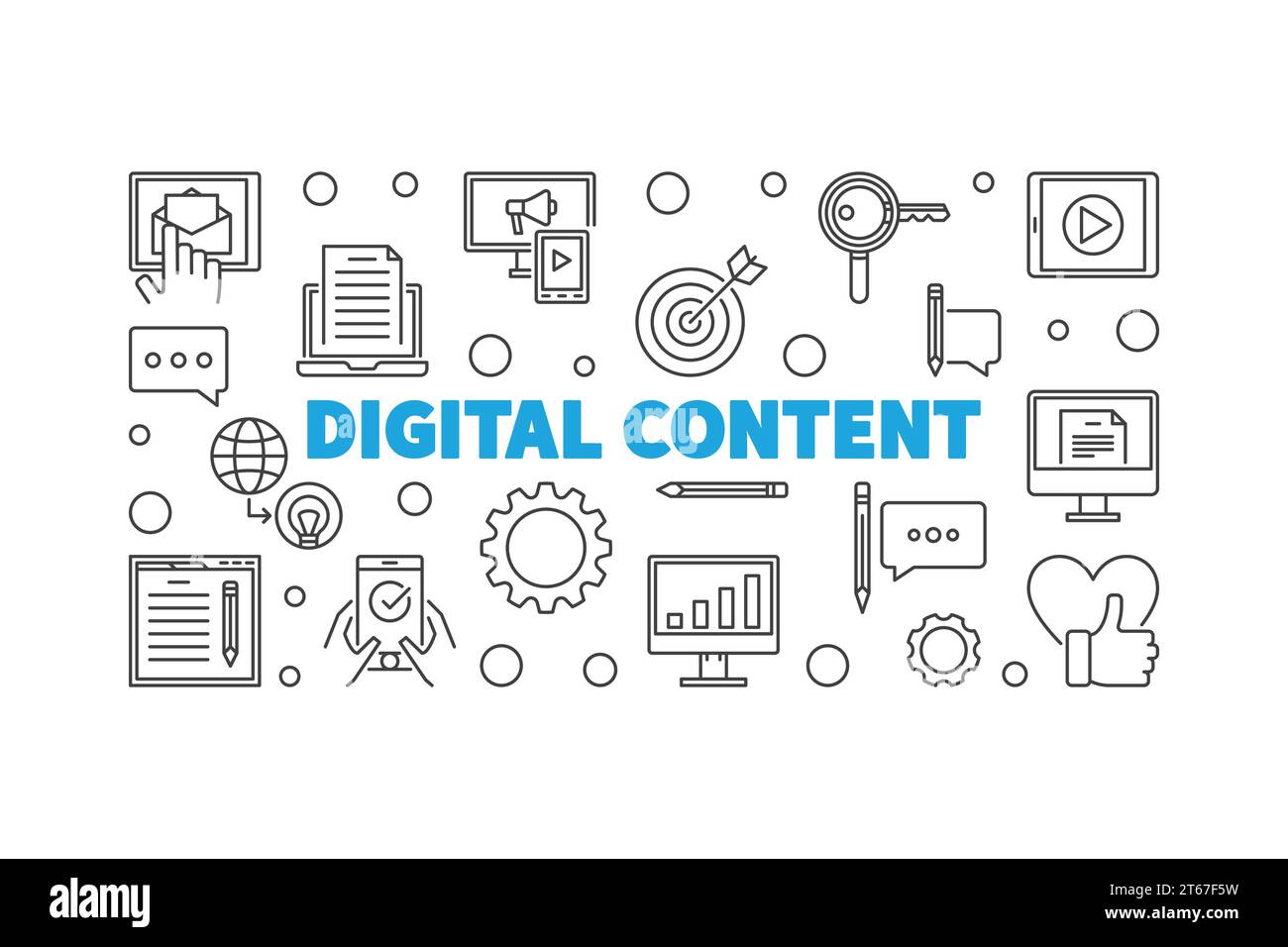 Digital Content outline vector minimal horizontal illustration or ...