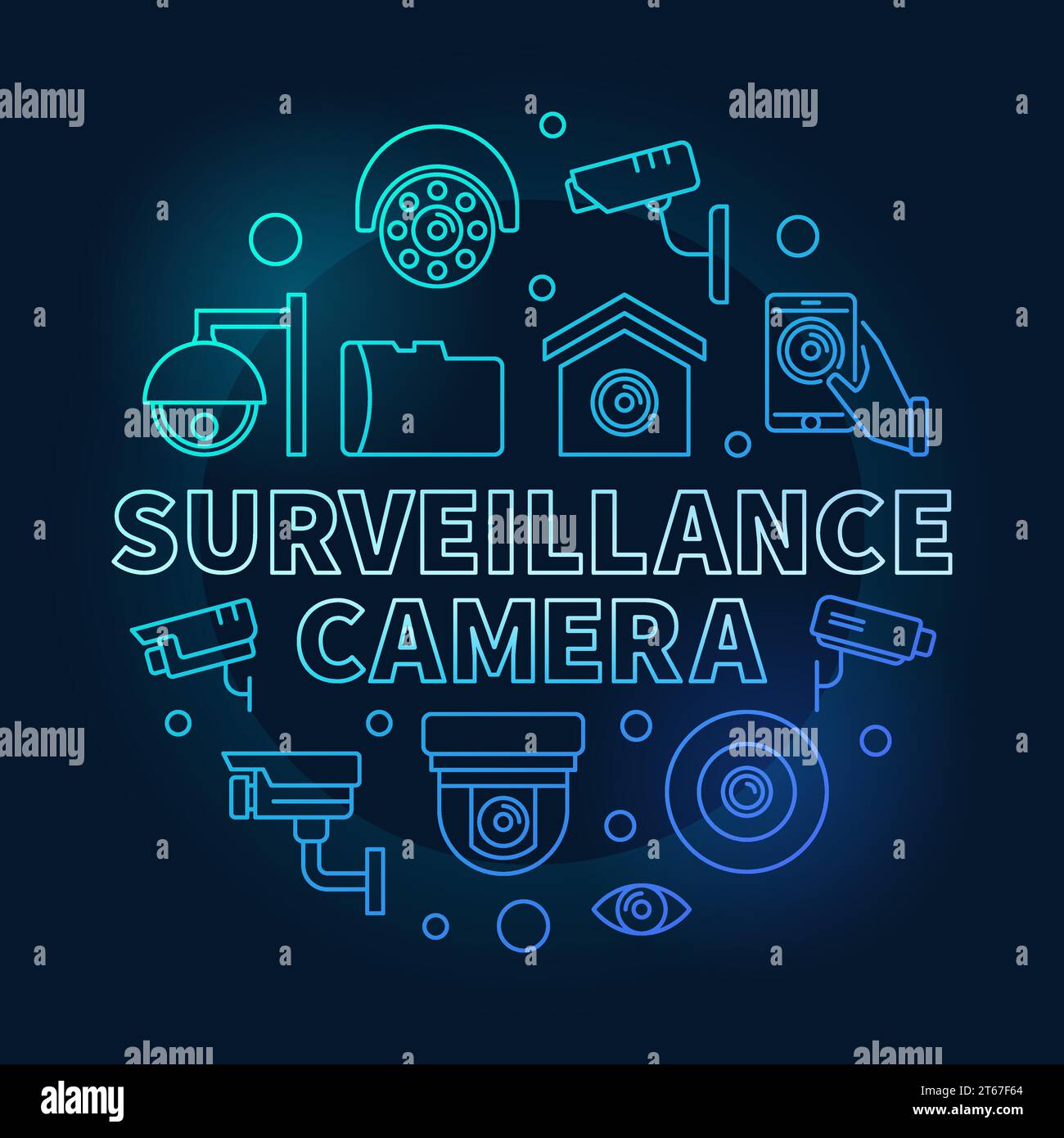 Surveillance camera blue circular illustration - vector CCTV security ...