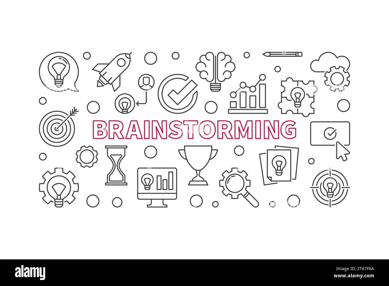Brainstorming creative vector outline horizontal illustration ...