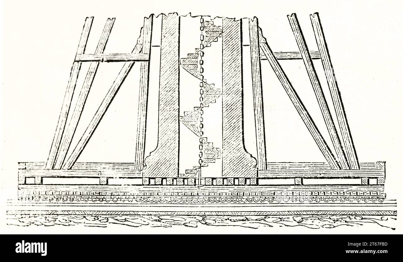 Old schematic illustration of Sunderland lighthouse and lifting ...