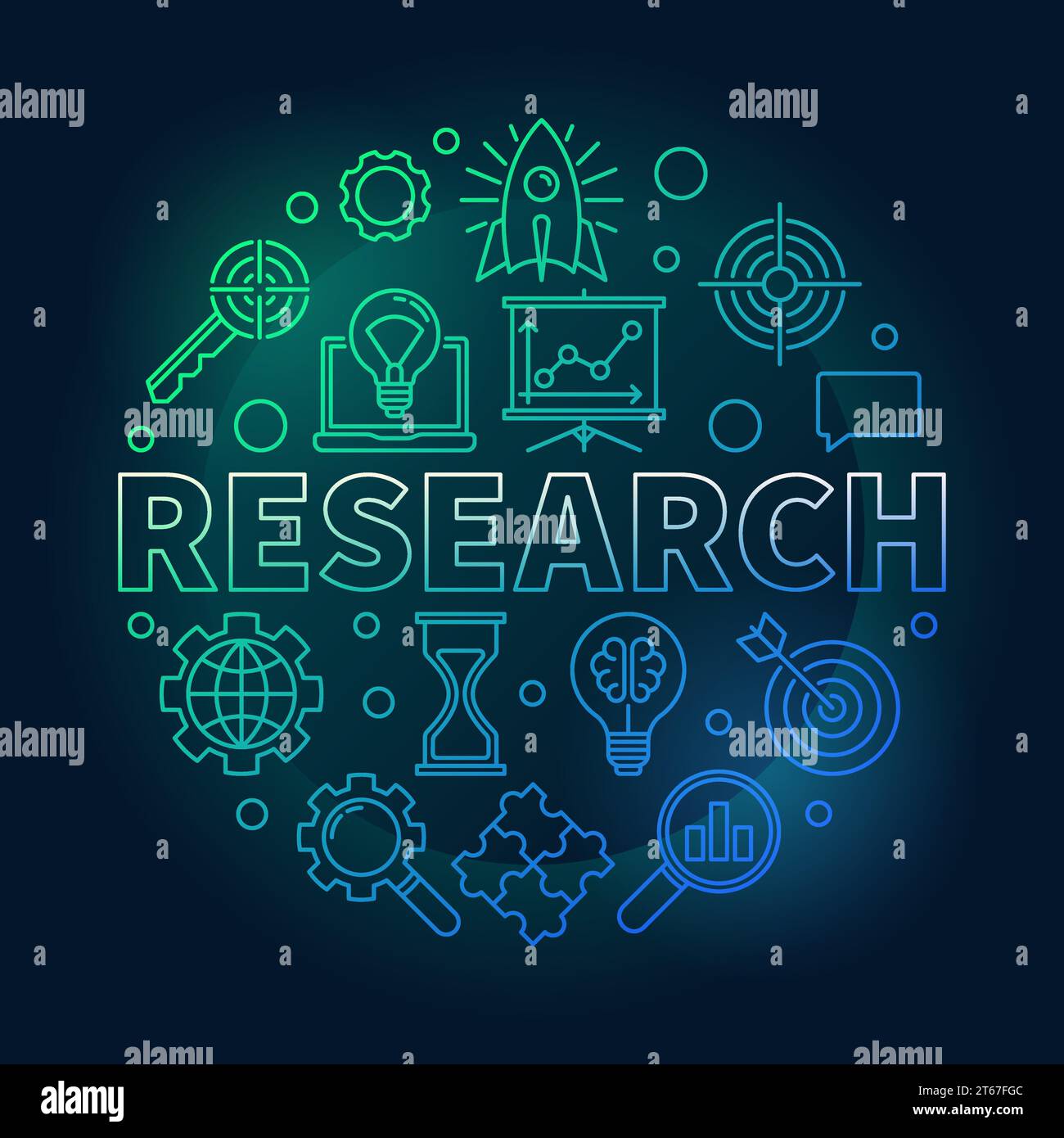 Research round outline vector bright illustration on dark background ...