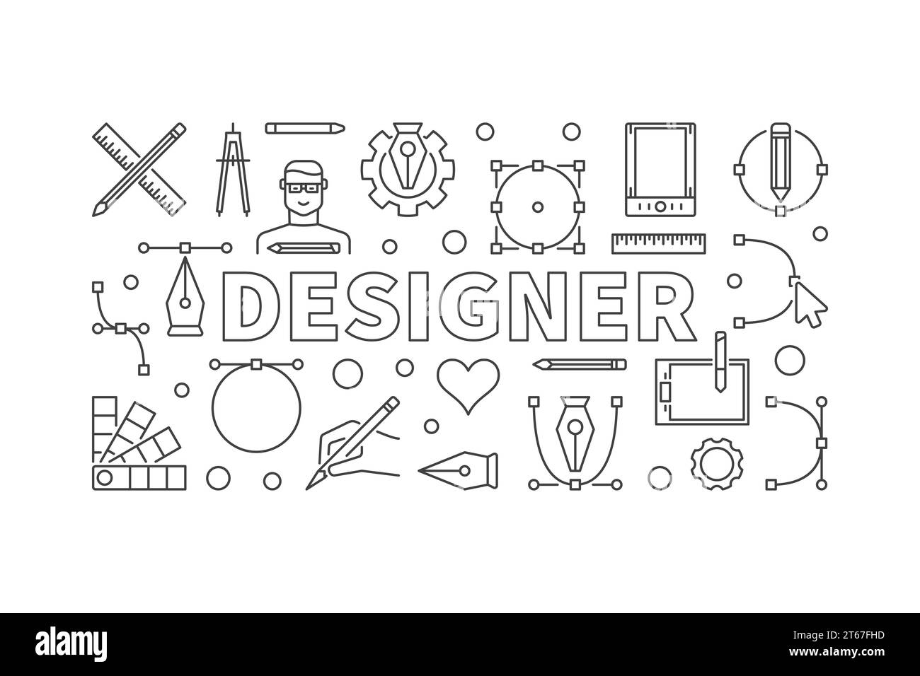 Designer modern vector horizontal illustration or banner in thin line ...