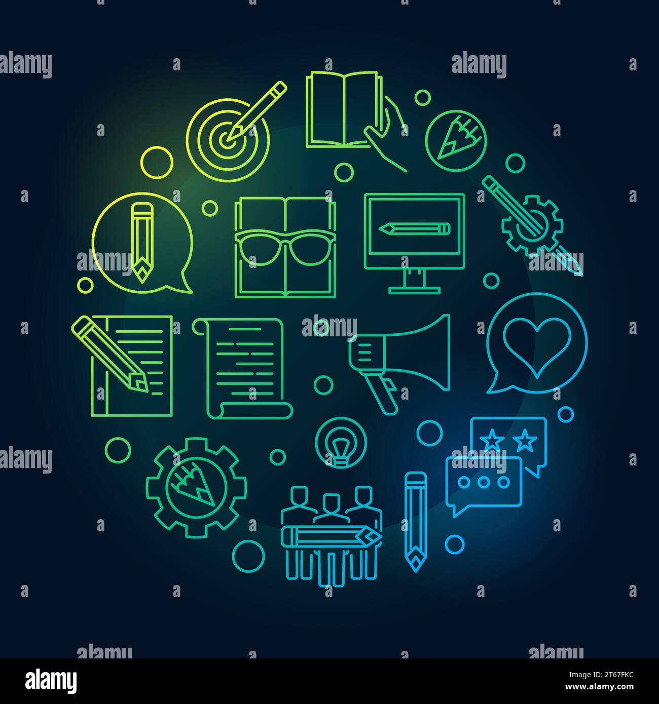 Content Marketing round bright vector concept illustration made with ...