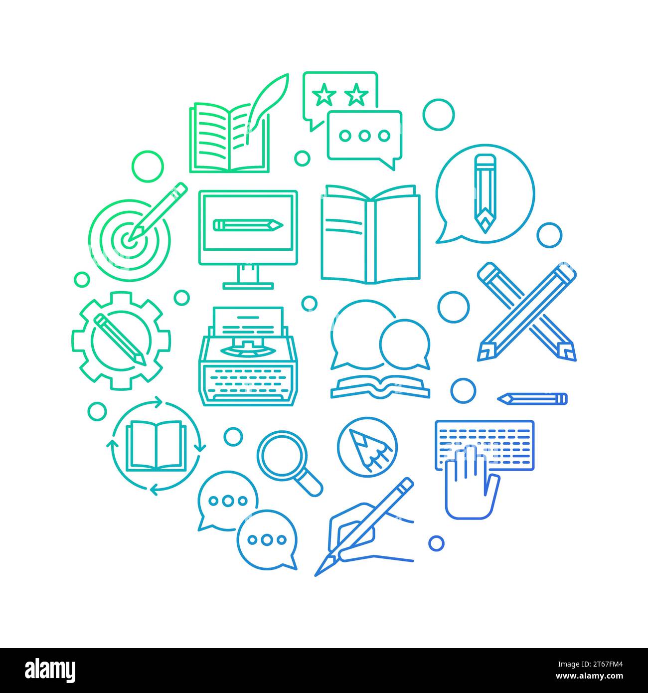 Copywriter vector round colored concept illustration made with outline ...