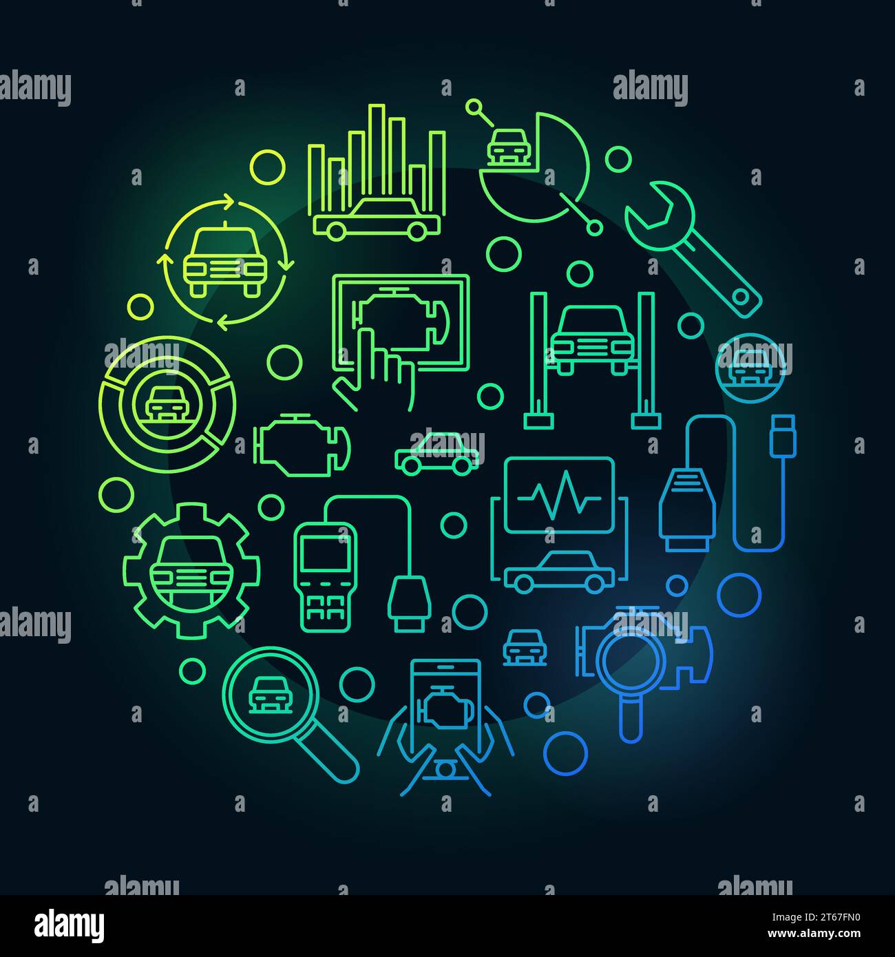 Colorful automotive diagnostics illustration. Car diagnostic concept ...