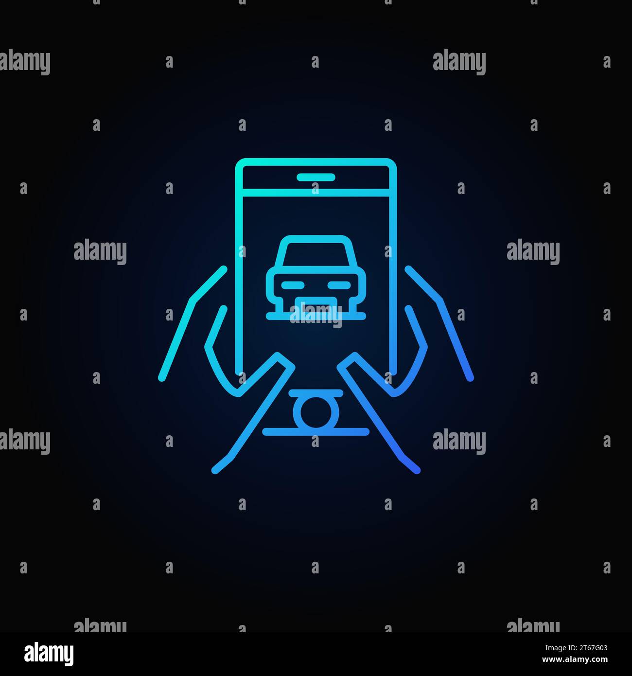 Hands holding phone with car icon - vector buy car online or rent a car ...